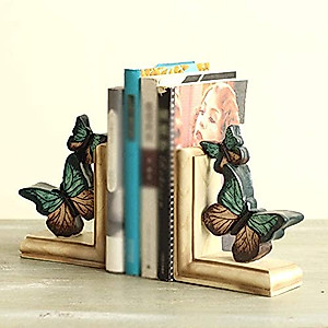 Bookend Supports HeavyDuty ， Book Holders Each Set of 2 Sculpture Butterfly Art Book Holders for Library Office Home Decoration