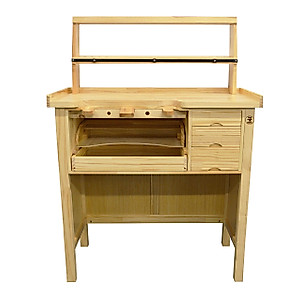 Deluxe Solid Wooden Jewelers Bench Set with Mountable Storage Shelf Organizer Tool Rack Jewelry Making Studio Kit