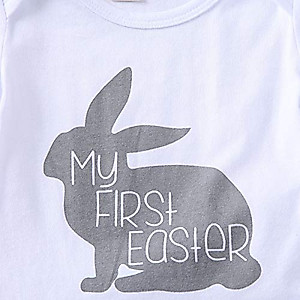 Newborn Baby Girls Boys Easter Outfits My 1st Easter Romper + Bunny Pants + Rabbit Ears Hat (Grey, 0-3 M)