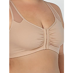 Fruit of the Loom Women's Comfort Front Close Sport Bra with Mesh Straps, Black Hue/Sand