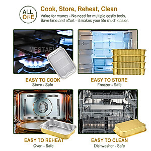 MESTAEK 13"x 8.9" 7.5LB Sturdy Aluminum Foil Pans with Lids and Handle (5 Pack), 2X Thicker Heavy Duty, Dishwasher, Reusable Microwavable for Cooking, Baking, Reheating, Freezer, Oven, Recyclable