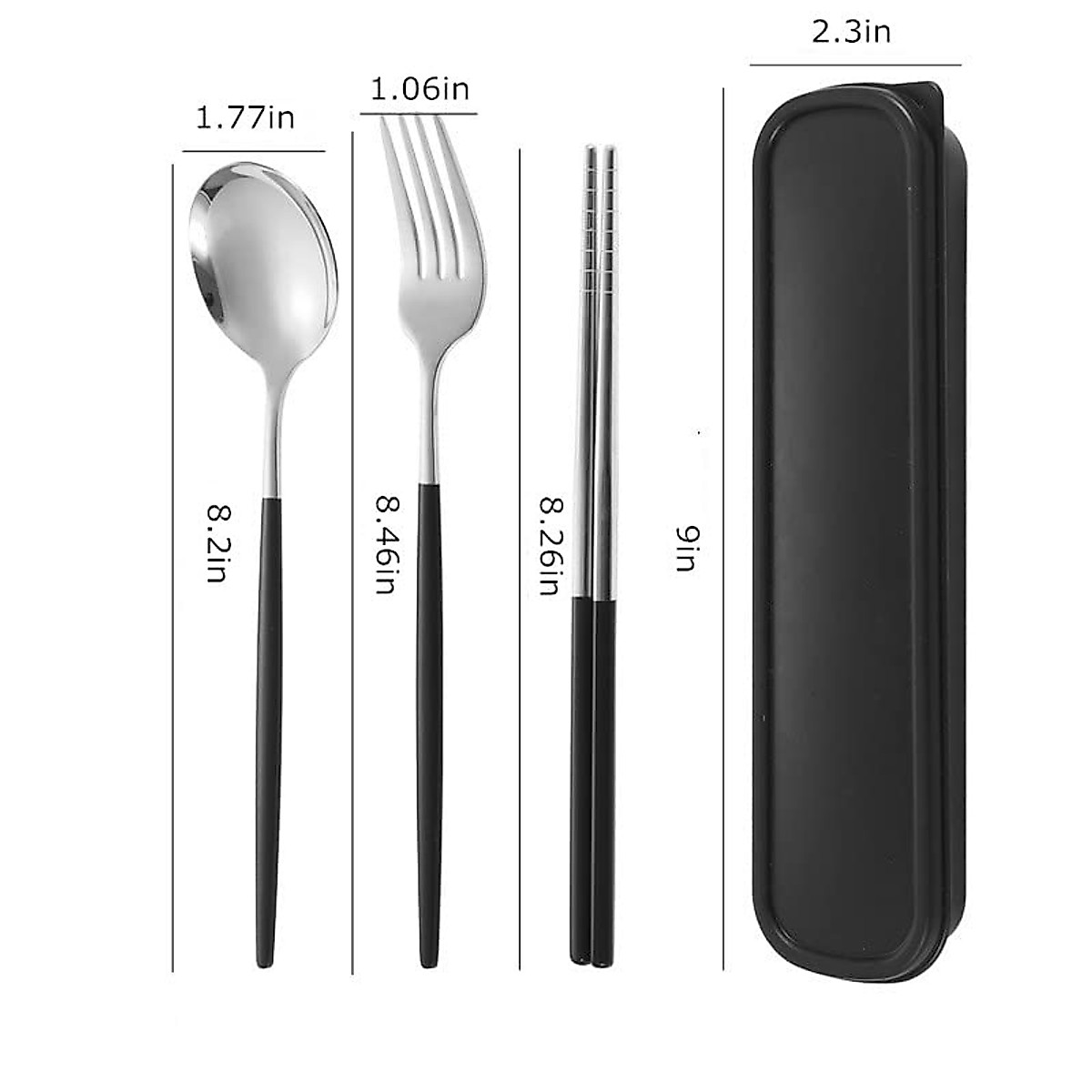 AXIAOLU Travel Utensils, Stainless Steel 4pcs Cutlery Set Portable Camp Reusable Flatware Silverware, Include Fork Spoon Chopsticks with Case (Black)