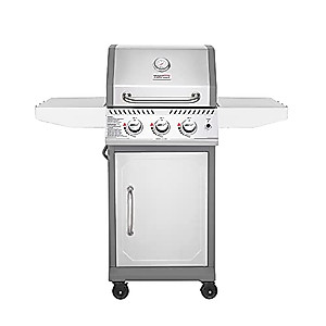 Royal Gourmet GG3001S Stainless Steel 3-Burner Propane, 25,500 BTU Cabinet Style Gas Side Tables, Outdoor Cooking Grill for Patio Garden Barbecue, Silver