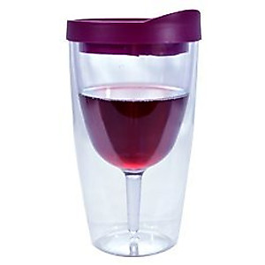 Wine Tumbler - 10oz Insulated Vino Double Wall Acrylic With Merlot Red Drink Through Lid - Wine 2Go!