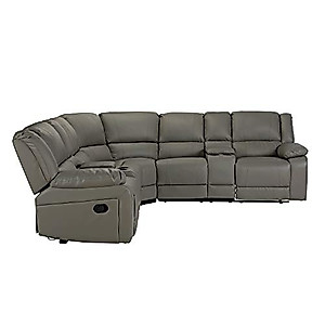 EMKK Home Power Modern Upholstered L-Shape Sectional Sofa Reclining,PU Leather Extra Wide Lounge Couch with Consoles,2 Cup Holders and Storage,Fabric Sofá for Living Room Apartment, a-Brown