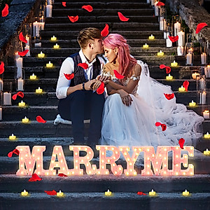 WLLEYAY Marry Me Sign Large Proposal Decorations Light Up Letters with 2000 Pcs Rose Petals and 24 Romantic LED Flameless Candles Love Balloons Kit for Valentines Day Engagement Wedding Outdoor Decor