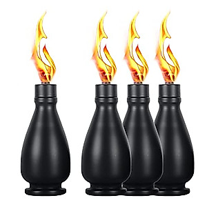 4 Pack Flickering Flame Outdoor Torch Canisters, 12 oz Bamboo Torch Refill Canister,Replacement Outdoor Torch Canister with Wicks and Covers for Luau Party, DIY Garden Torch Decor