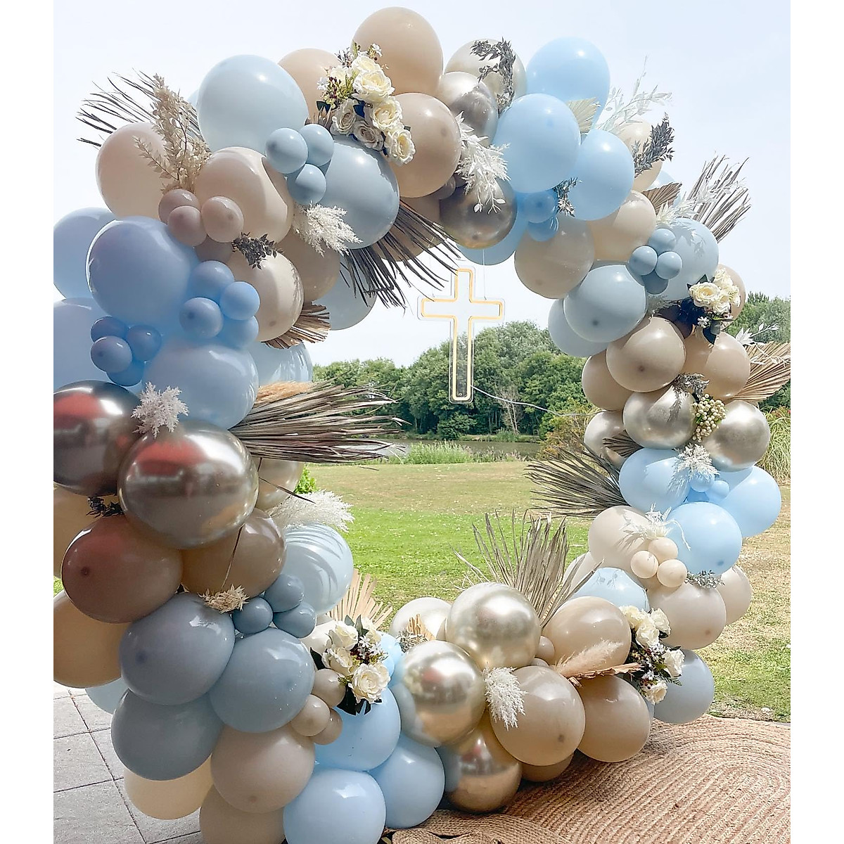 Grcypa Dusty Blue Balloon Garland Arch Kit with Dusty Blue Balloons Sand White Balloons White Balloons for Boy Girl Bear Baby Shower Birthday Gender Reveal Bridal Wedding Party Decorations