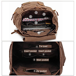 AUGUR High Capacity Canvas Vintage Backpack - for School Hiking Travel 12-17" Laptop