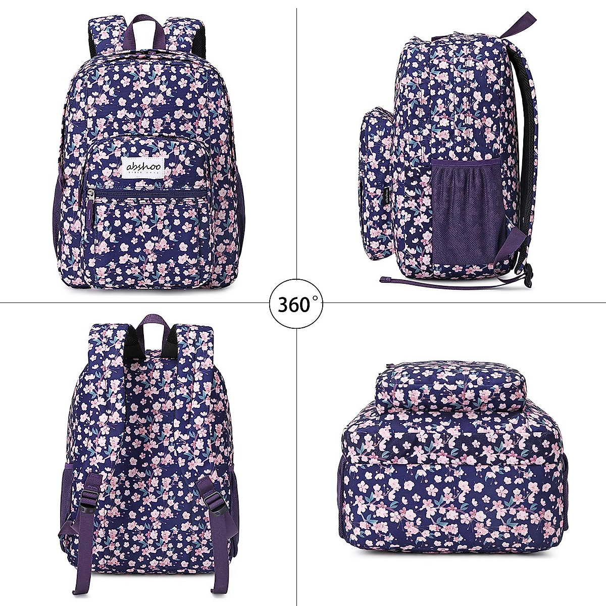 abshoo Womens Floral School Backpack For College Teen Girls Water Resistant Bookbag (Floral Purple)