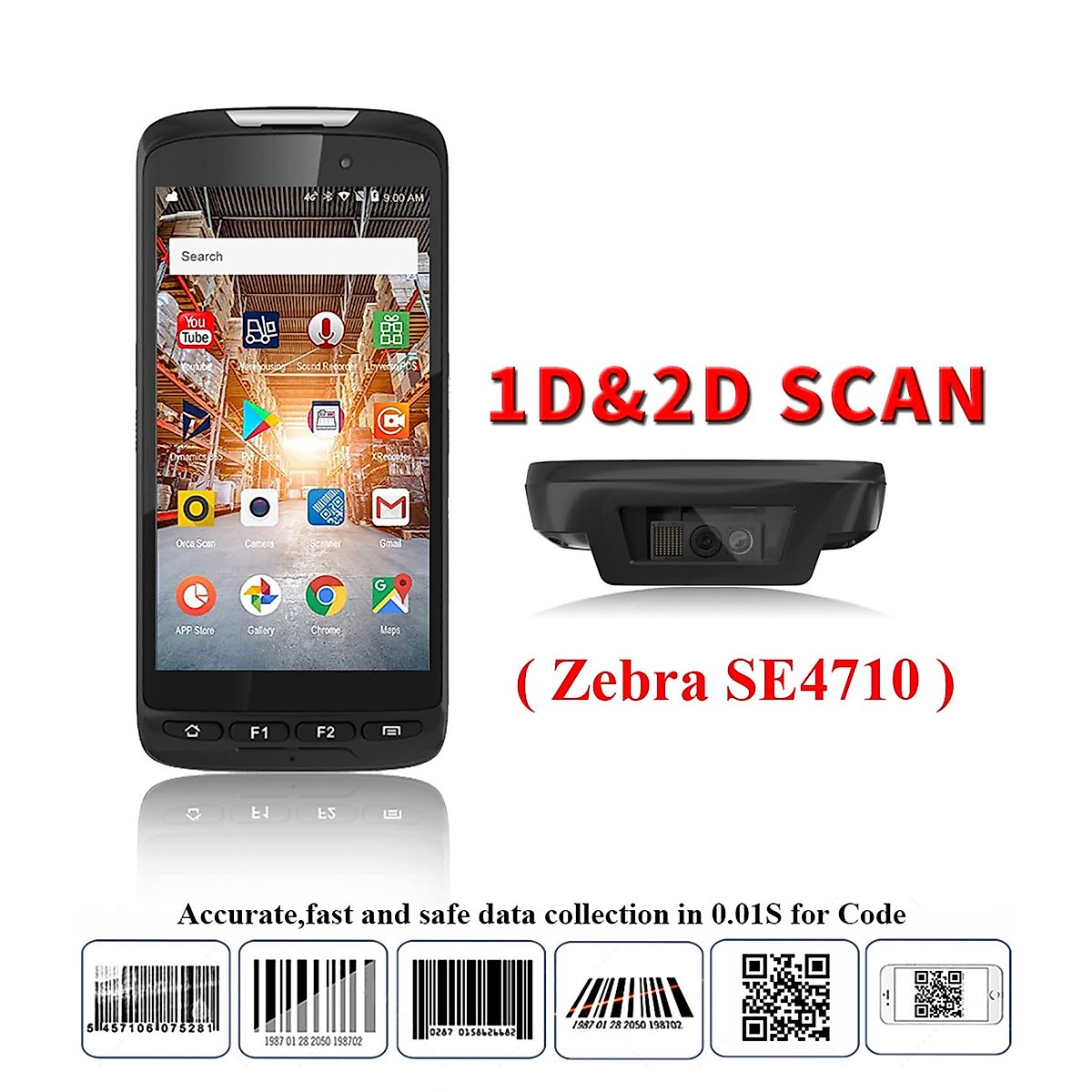 RUGLINE Android 2D Barcode Scanner Mobile Computer 5" Handheld Rugged PDA,Android 11,Octa Core CPU,4GB RAM/64GB ROM,Wireless Wi-Fi 4G LTE for Warehouse Delivery Retail Inventory Management