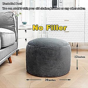 Asuprui Pouf Ottoman Unstuffed,Ottoman Foot Rest, Floor Pouf, Round Pouf Seat, Floor Bean Bag Chair,Foldable Floor Chair Storage for Living Room, Bedroom (Light Gray Pouf Cover)