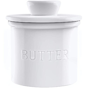 French Butter Crock for Counter With Water Line, On Demand Spreadable Butter, Ceramic Bell Style Butter Keeper to Leave On Counter, French Butter Dish with Lid, White
