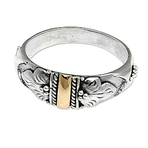 NOVICA Artisan Handmade .925 Sterling Silver Gold Accent Band Ring 18k Indonesia Floral 'Frangipani Aura'