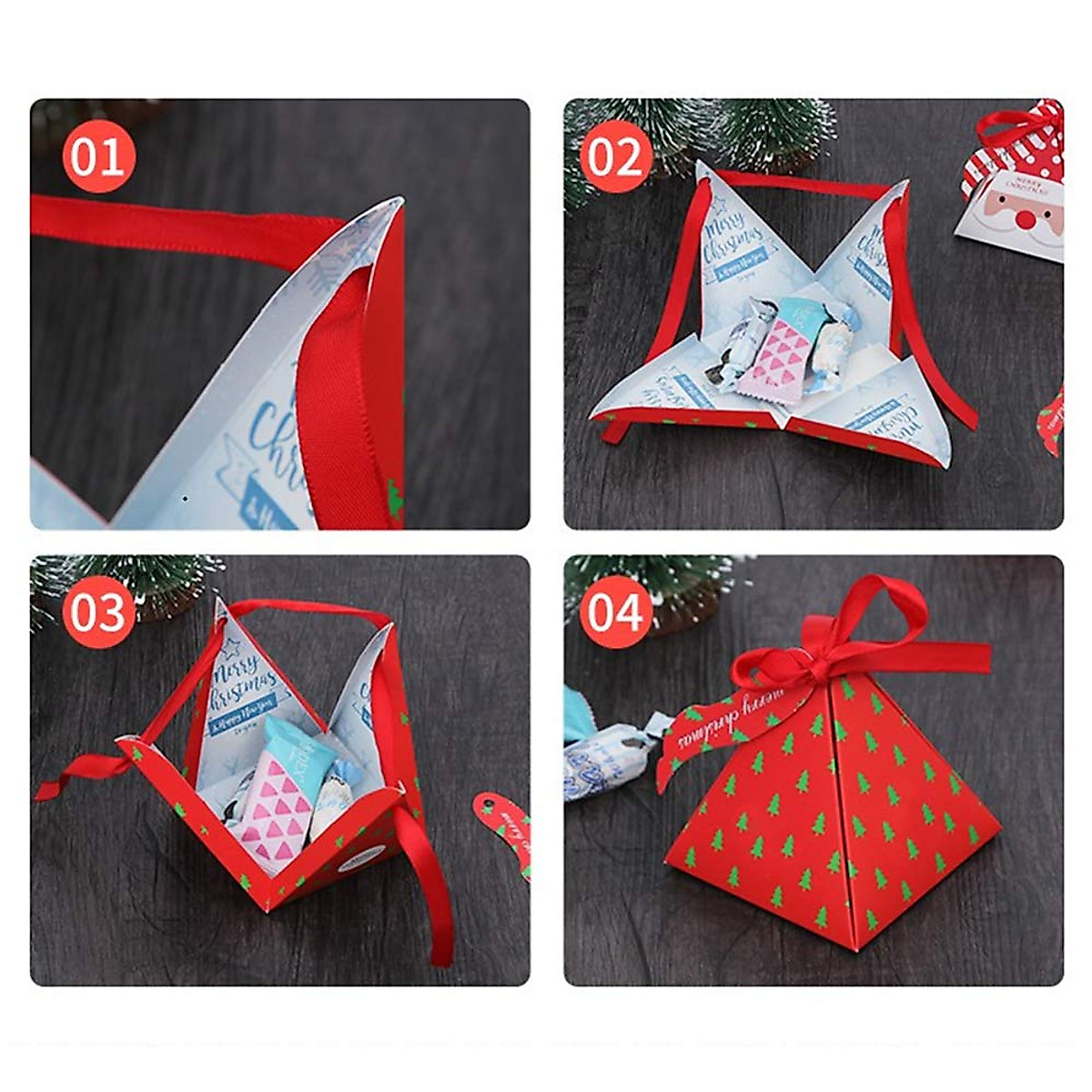 Alapaste Gift Boxes Set of 30 Decorative Candy Boxes,Cookies, Goodies Christmas Candy Bags Santa Claus Reindeer Xmas Tree Gift Box Present Packaging for Festival Holiday New Year (Santa Claus)