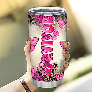 Hyturtle Personalized Breast Cancer Awareness Gifts For Women - Custom Name Stainless Steel Tumbler Coffee 20 oz With Lid - Breast Cancer Survivor Gifts For Friend, Mom On Awareness Month, Christmas