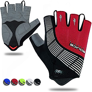 Souke Sports Cycling Bike Gloves Padded Half Finger Bicycle Gloves Shock-Absorbing Anti-Slip Breathable MTB Road Biking Gloves for Men/Women Red X-Large