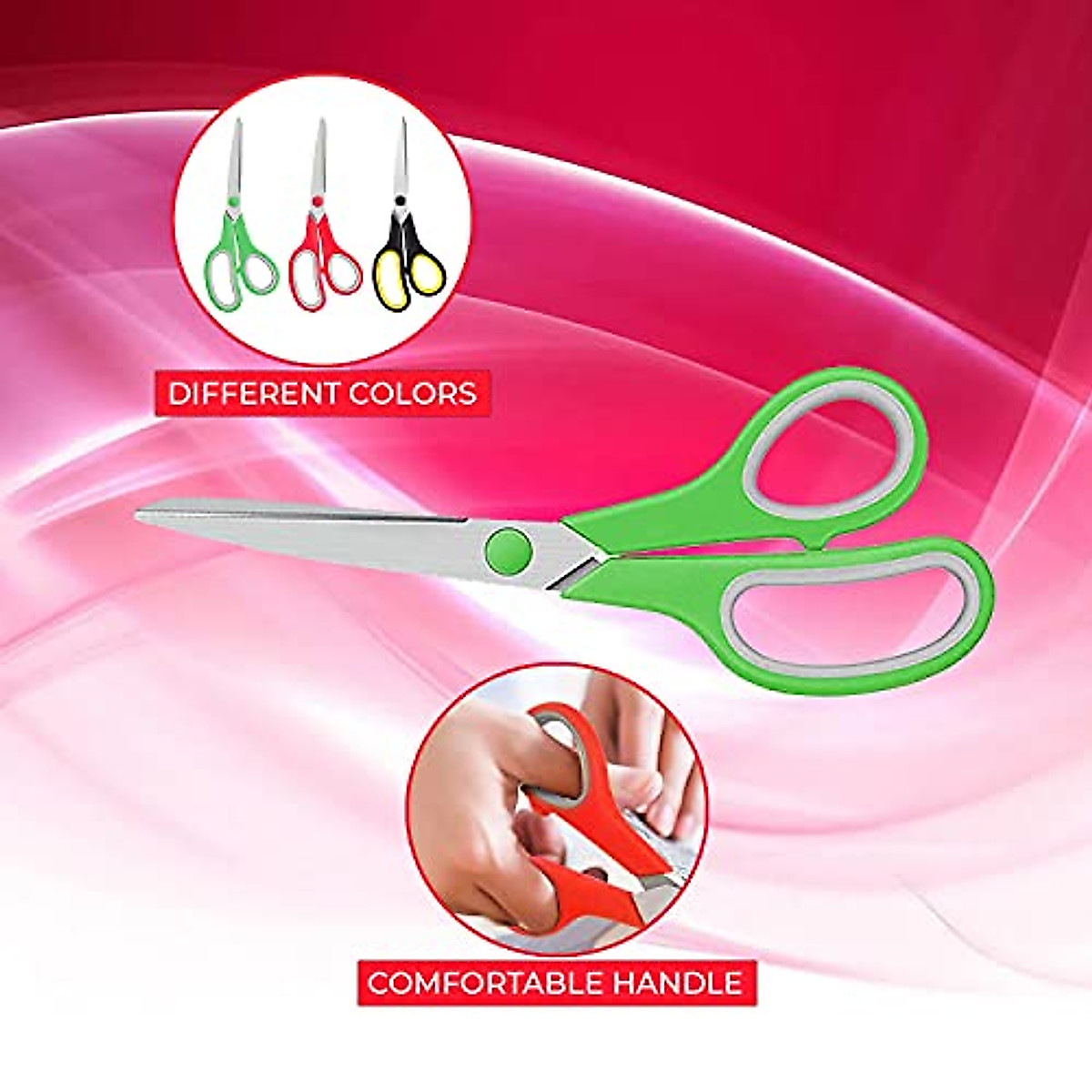 ZekPro 3 Pack Scissors 8" Craft Scissors All Purpose, Heavy Duty Sharp Blade Shears Sewing Scissor for Office, Fabric and School Supplies Left - Right Handed
