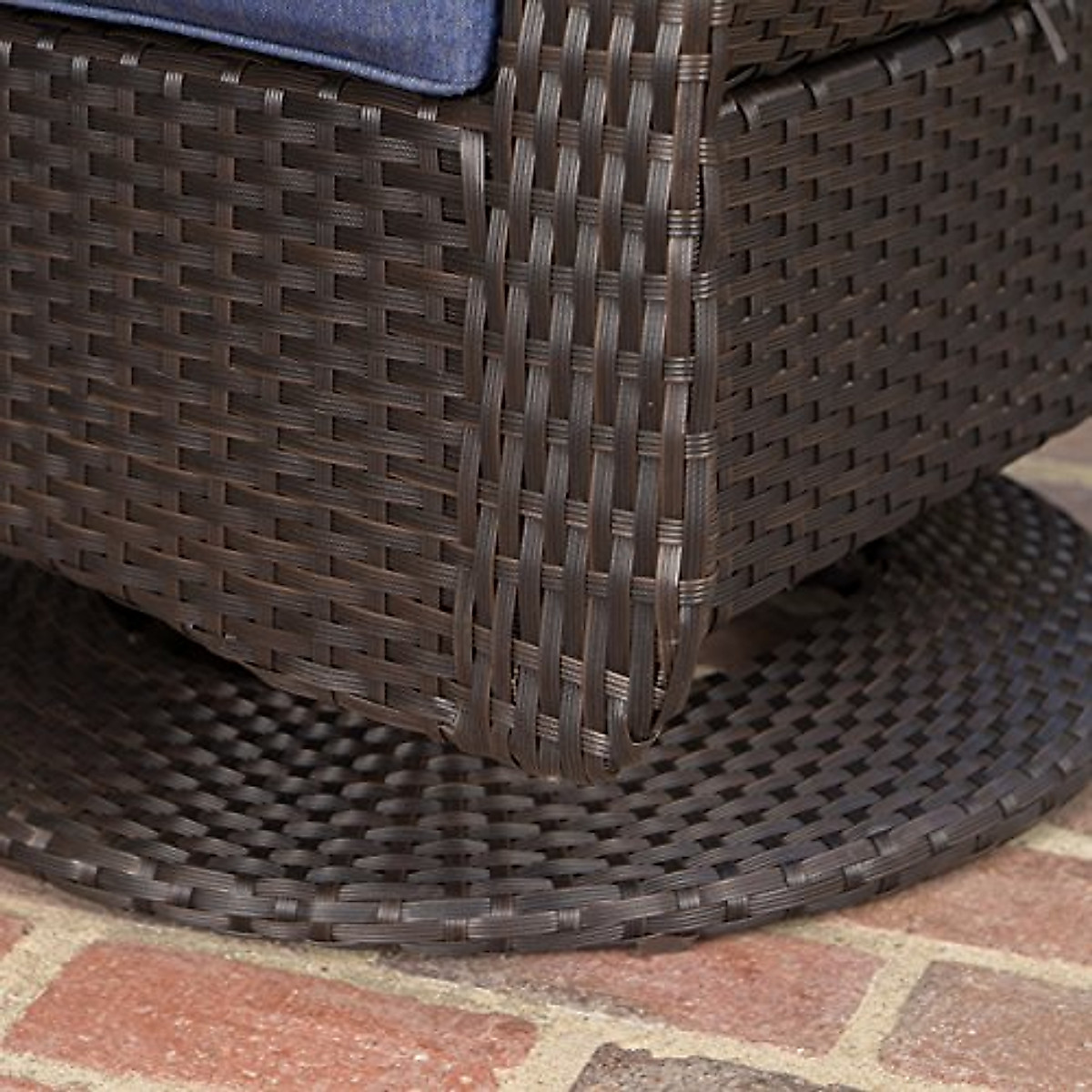 Christopher Knight Home Liam Outdoor Wicker Swivel Club Chairs with Water Resistant Cushions, 2-Pcs Set, Dark Brown / Navy Blue