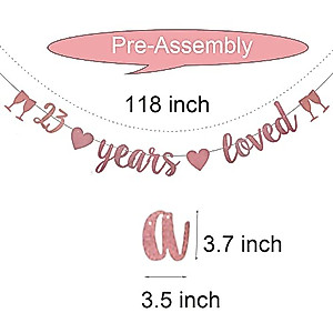 WEIANDBO 23 Years Loved Rose Gold Glitter Banner,Pre-Strung,23rd Birthday / Wedding Anniversary Party Decorations Bunting Sign Backdrops,23 Years Loved