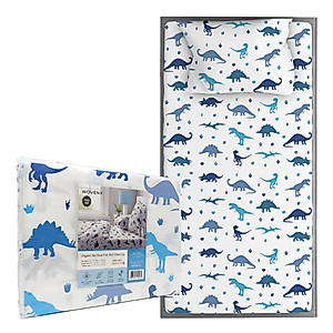 wovenx Kids Organic Viscose Derived from Bamboo Sheet Set | Twin or Full Size Fitted Bed Sheets | Oeko-Tex Certified | Cute Toddler Bedding for Girls & Boys Dino Twin