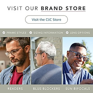 Clic Magnetic Reading Glasses for Men or Women, Computer Readers, Executive (M-XL, Black, 1.50 Magnification)