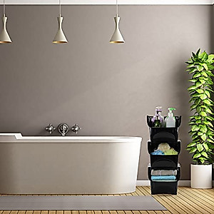 Nicesh Plastic Stacking Bins, Stackable Storage Basket Trays, Black, Set of 3