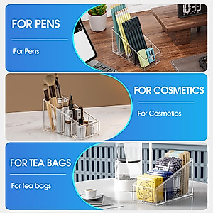 MaxGear Remote Control Holder Desk Organizer Clear Plastic Desktop Organization Pencil Holder, 4 Compartments Makeup Brush Holders with Different Heights for Home, Office, School, 5.8''x 3.4'' x 2.6''