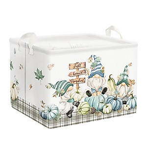Clastyle Blue Pumpkin Gnome Thanksgiving Basket Harvest Buffalo Plaid Truck Maple Leaf Fall Gift Bin Farm Autumn Shelf Basket for Clothes Toy Book