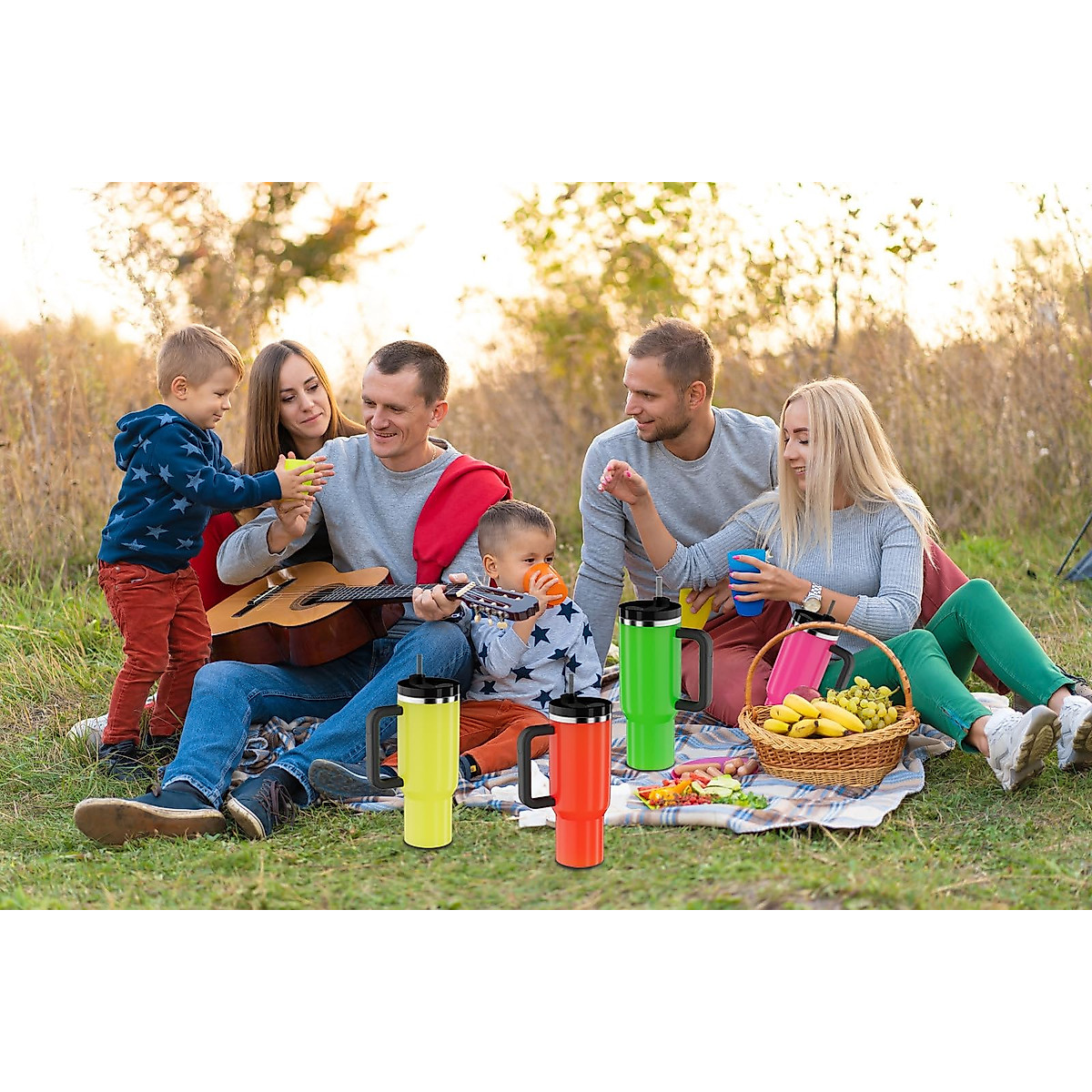 YOUEXPERT 30oz Tumbler with Handle, 30 oz Tumbler with Handle and Straw, Stainless Steel Vacuum Insulated Tumbler for Water, Iced Tea or Coffee-Neon Green