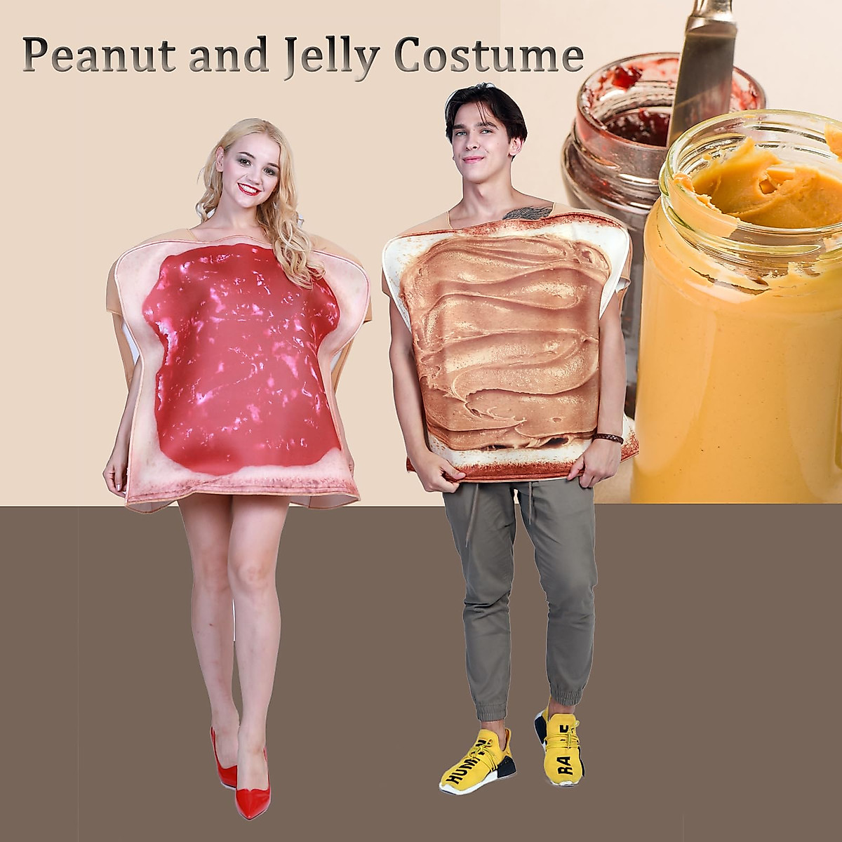 EraSpooky Couple Halloween Costume Bread Slices Peanut Butter and Jelly Costume Adults Cosplay Party Funny Food Mascot (Couple Jam Suit(2PCS))