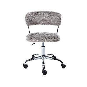 Kmax Fuzzy Office Desk Chair Faux Fur Kids Armless Rolling Task Chair Comfy Vanity Chair for Bedroom, Grey