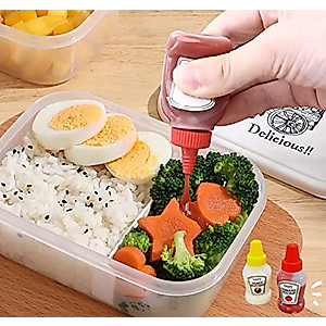THYULIFE 4Pcs Mini Condiment Squeeze Bottles with Cleaning Brush, 25ml Leakproof Mini Ketchup Sauce Bottles Refillable Ketchup/Soy Sauce/Honey/Salad Dressing Bottles Container for Lunch Box, BPA Free
