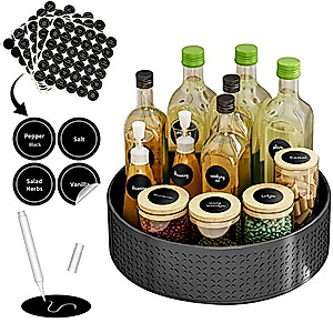 Beacron Lazy Susan, Premium Stainless Steel Lazy Susan Organizer, 11 inches Round 360 Degree Rotating Lazy Susan Turntable for Cabinet with 1 Marker and 180 Spice Labels for Kitchen Pantry Countertop
