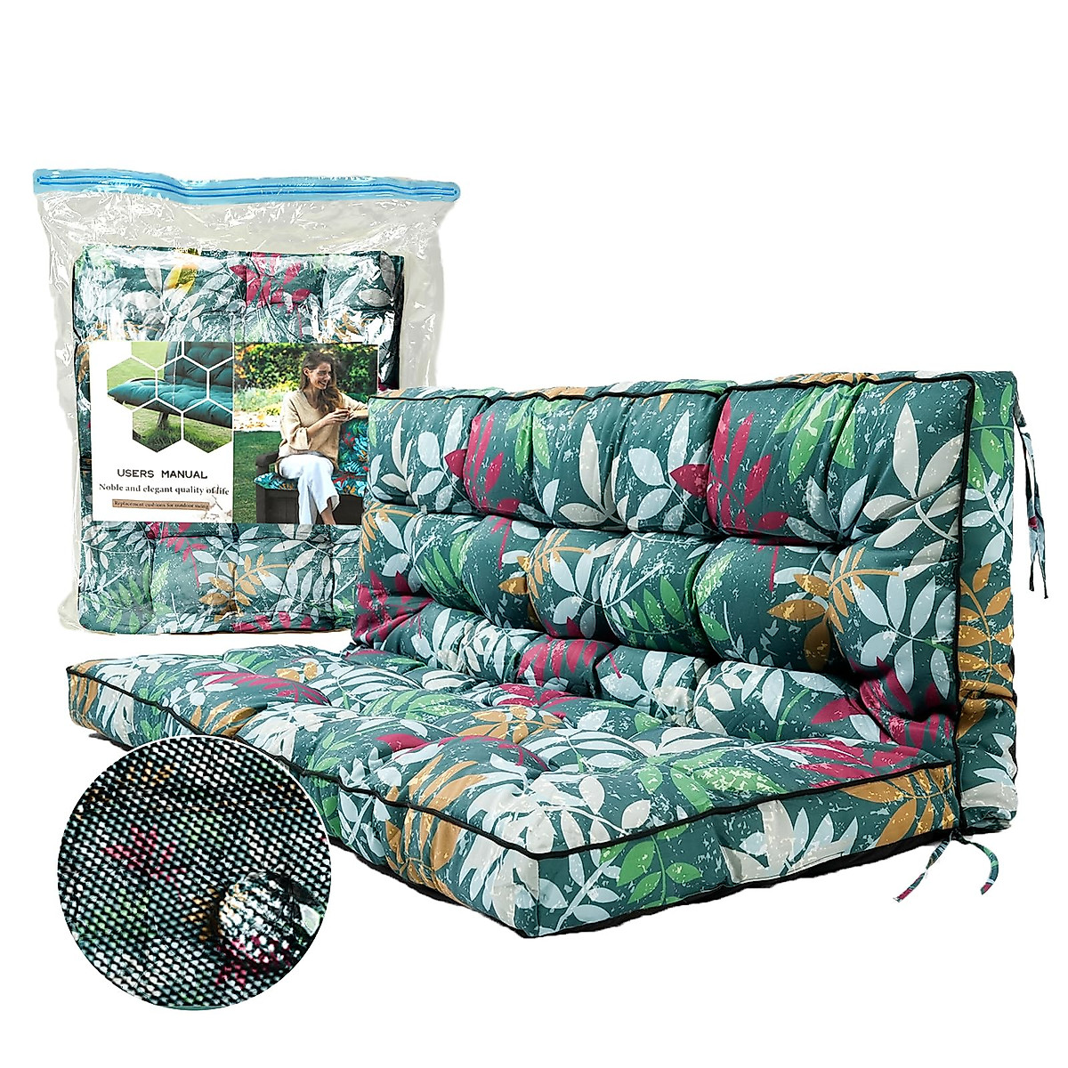 Sauqzoh Replacement Cushions for Swing, Swing Cushions 3 Seater Replacement, Waterproof Thicken Washable Pad Cushion for Outdoor Indoor Furniture Swing Patio (Green Flower, Swing Cushions 55inch)