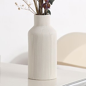 White Ceramic Flower Vase, Minimalist Modern Home Decor, Small Pampas Grass Vases for Table, Shelf Bookshelf, Mantel, Entryway and Centerpieces (8 in)