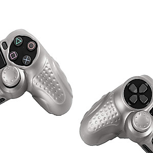 CHIN FAI PS4 Controller DualShock4 Skin Grip Anti-Slip Silicone Cover Protector Case for Sony PS4/PS4 Slim/PS4 Pro Controller with 8 Thumb Grips (Silver)