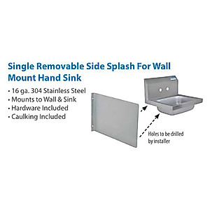 BK Resources After Market Stainless Steel 15-1/2"W x 9-1/2"H Universal Side Splash for 10x14" Wall Mounted Hand Sinks