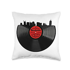 Vintage Phone Cases Retro Vinyl Record Aesthetic TN Aesthetic Vinyl Record City Skyline Hipster Nashville Throw Pillow, 16x16, Multicolor
