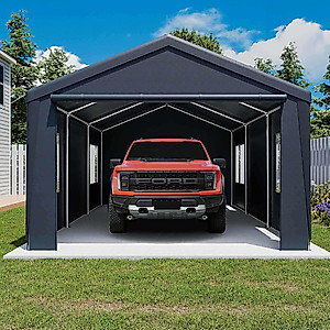Yardsight 13'x 20' Carport, Heavy Duty Car Canopy Portable Garage with Removable Sidewalls and Roll-up Ventilated Doors & Windows for Car, SUV, Truck, Boat. Gray
