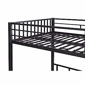 Goohome Triple Bunk Beds, Twin Over Twin Bunk Beds for 3, Metal Bed Frame for Bedroom, Apartment, Dorm, Heavy Duty Bunk Bed with Guardrail Ladder, Space-Saving, Black