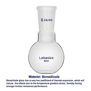 Labasics Glass 50ml Single Neck Flat Bottom Boiling Flask, with 24/40 Standard Taper Outer Joint, 50ml