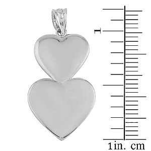 Solid 10k White Gold Double Stacked Heart Love Pendant