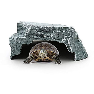 MINYULUA Reptile Cave Resin Basking Platform Hiding Habitat Aquarium Fish Hideout Shelter Hollow Tree Trunk Resin Ornament Moss House Decorations for Reptile Turtle Frog Zoo Aquarium Decor Ornament