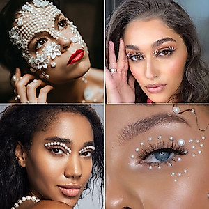 2744 Pcs Hair Pearls Stick On, Self Adhesive Pearls Stickers, Stick On Pearls, Hair Gems Stick On, Face Pearls, Face Gems, Beige Pearl Stickers for Hair Face Makeup Nail DIY Crafts,Valentine's Day,Assorted Size