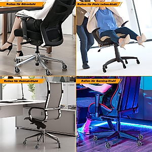 Fulgente Office Chair Caster Wheels(Set of 5), Heavy Duty Protection for Hardwood & Tile Floors Without Mat, Replacement Rubber Chair Casters Universal Fit 7/16 inch -Quick & Quiet Rolling Over Cables