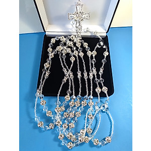 Wedding Lasso/Lasso para boda de Cristal fino Combinado con bola de rhigestone de 16 mm con Cristal Lasso Color Plata sin imagenes y Cruz catolica.