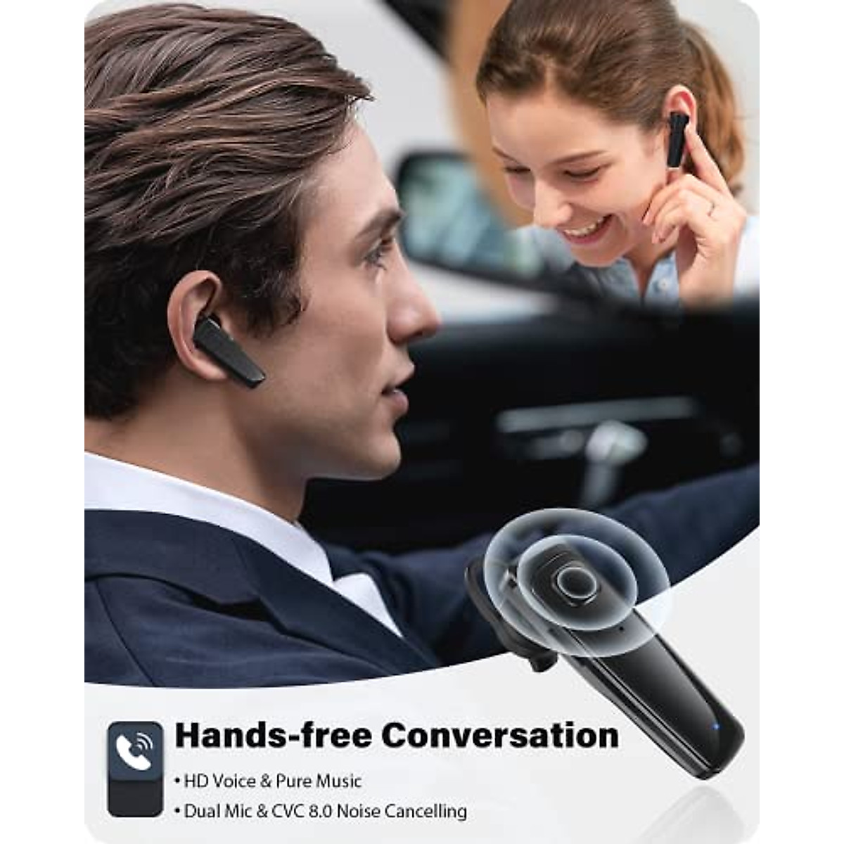 ADADPU Bluetooth Headset - V5.0 Wireless Handsfree Earpiece Built-in Dual Mic Noise Cancelling, 10 Days Standby 16Hrs HD Talktime Ultralight Headset for iPhone Android Samsung Laptop(Black)