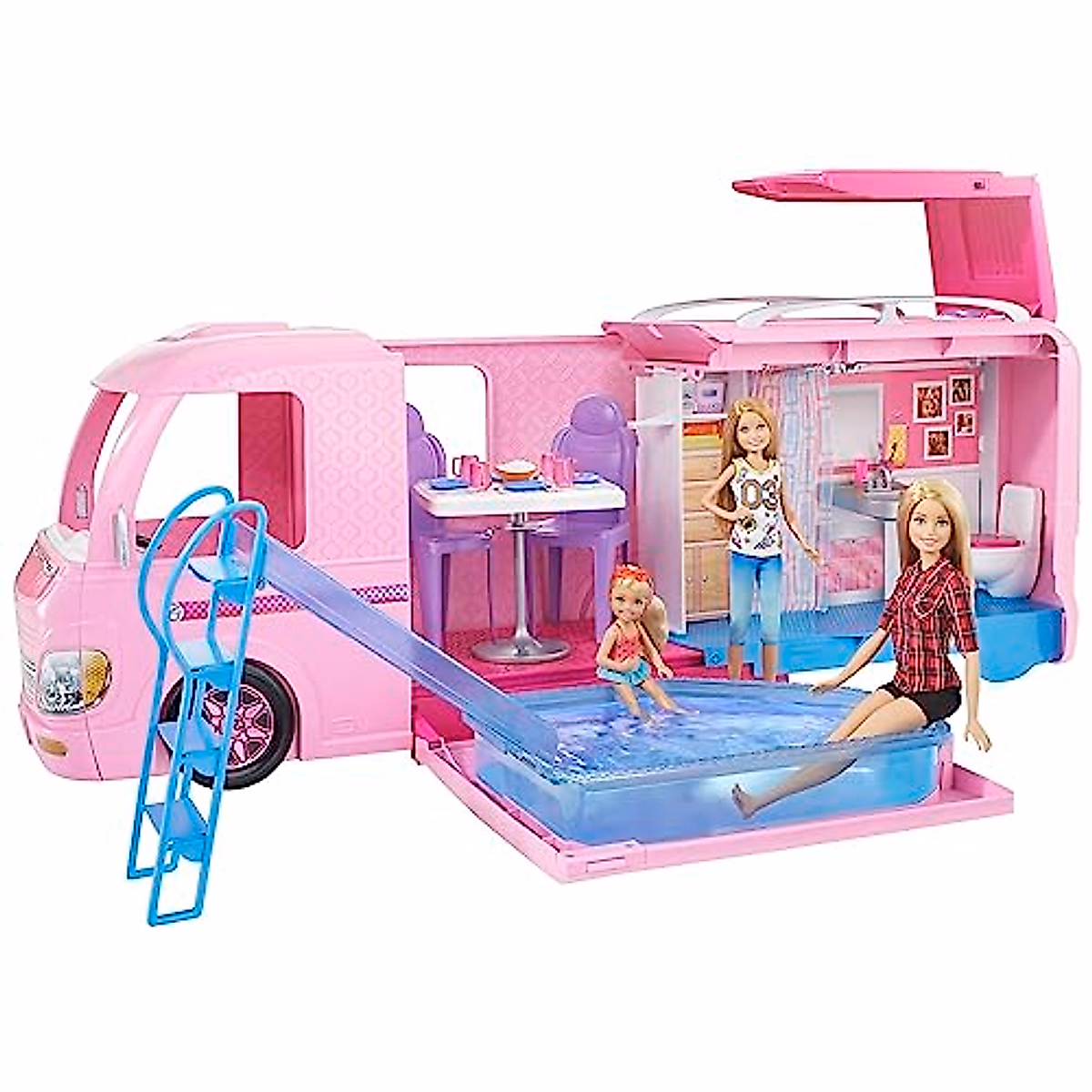 Barbie Camper Playset, Dreamcamper Toy Vehicle with 50 Accessories Including Furniture, Pool & Slide, Hammocks & Fireplace (Amazon Exclusive),Pink