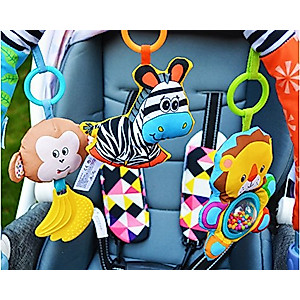 VX-star Baby Travel Play Arch Stroller/Crib Accessory,Cloth Animmal Toy and Pram Activity Bar with Rattle/Squeak/Teethers(Stripe)